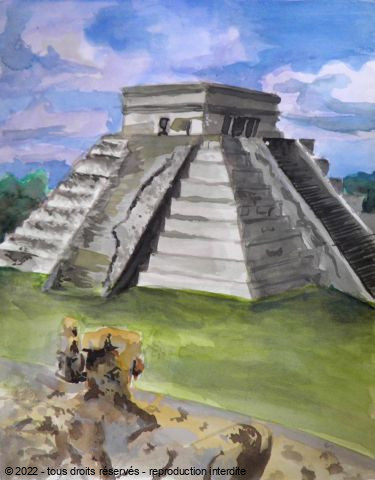 Aquarelle de 1998. Temple inca - Peinture - Roselin-Art